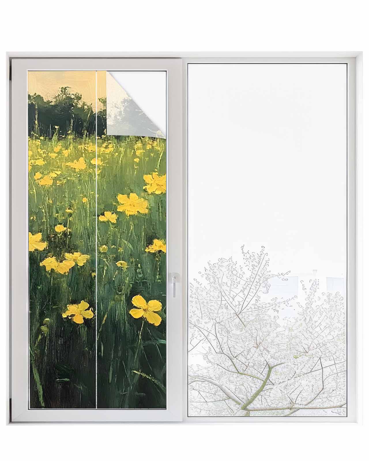 Window Privacy Film Yellow Spring Floral Stained Glass Window Film ...