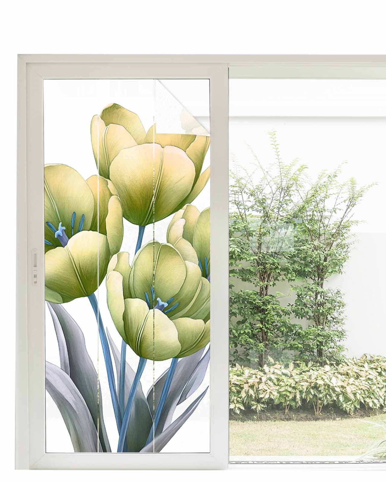 Window Privacy Film Yellow Spring Floral Stained Glass Window Film ...