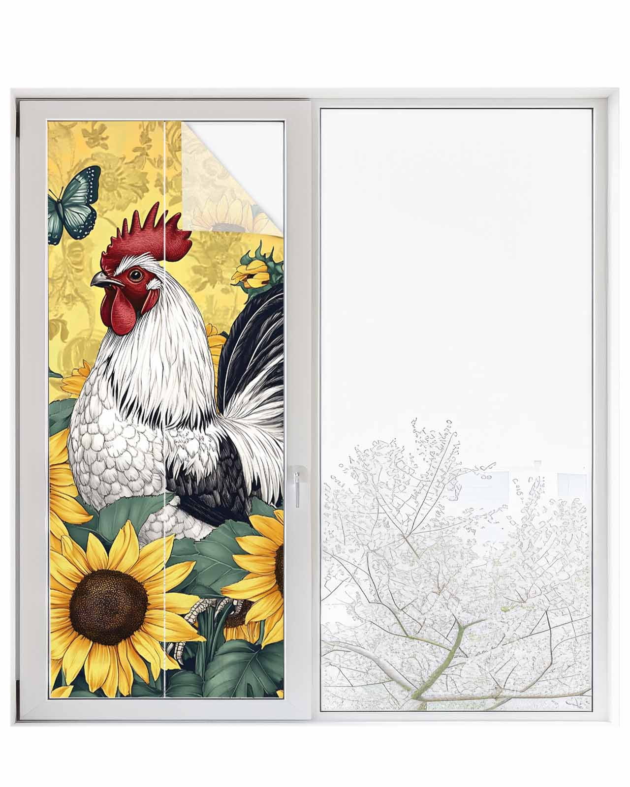 Window Privacy Film Yellow Sunflower Rooster Stained Glass Window Film ...