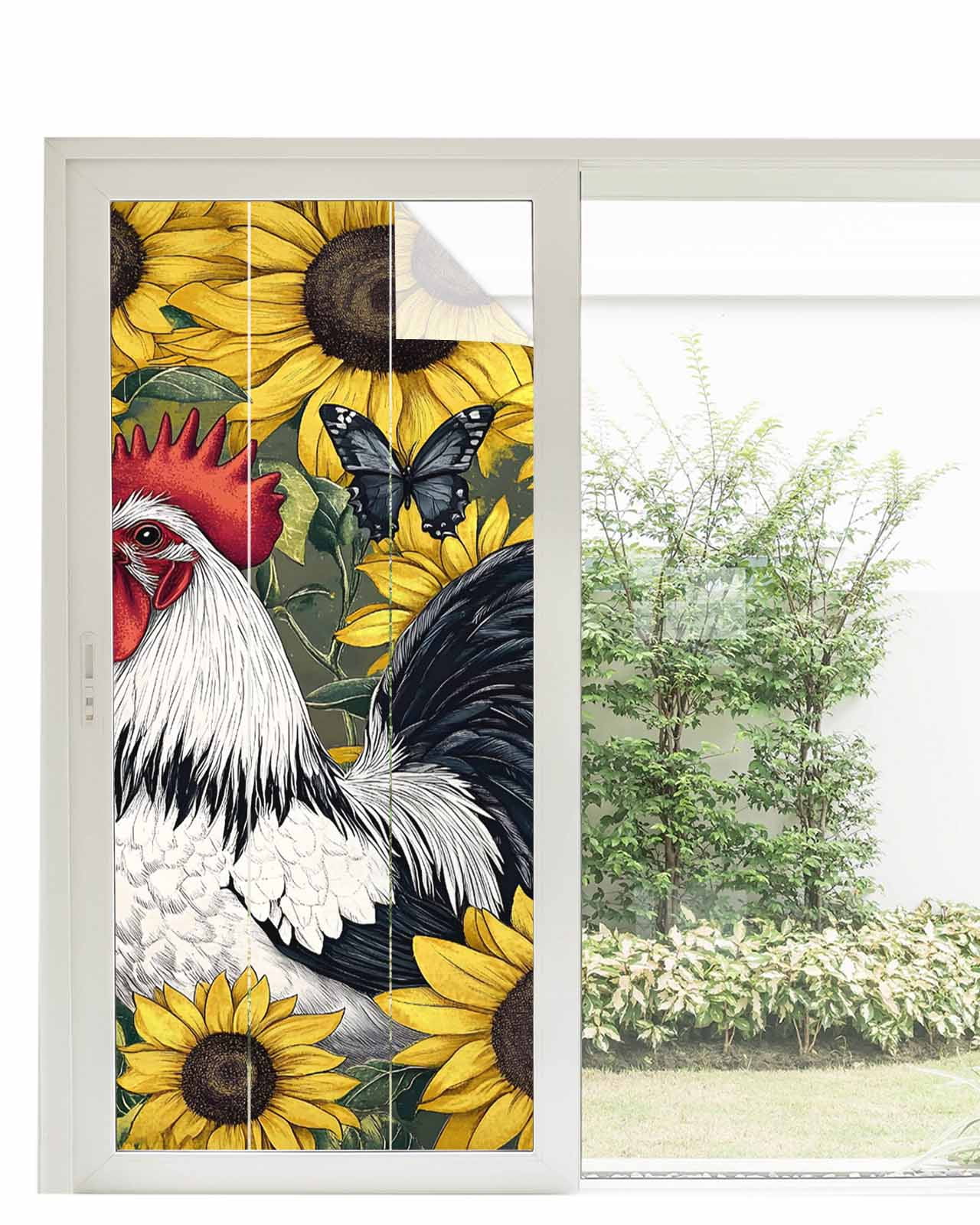 Window Privacy Film Yellow Sunflower Rooster Stained Glass Window Film ...