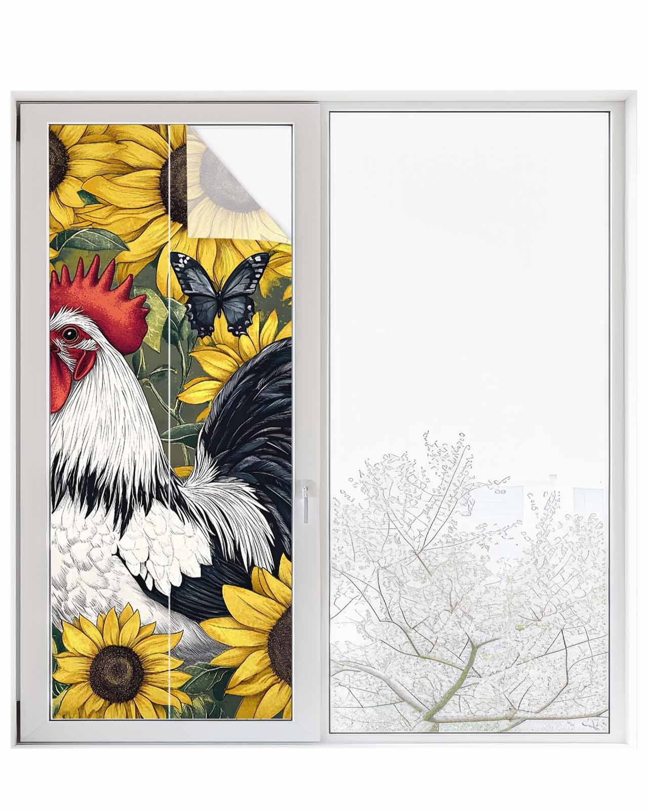 Window Privacy Film Yellow Sunflower Rooster Stained Glass Window Film ...