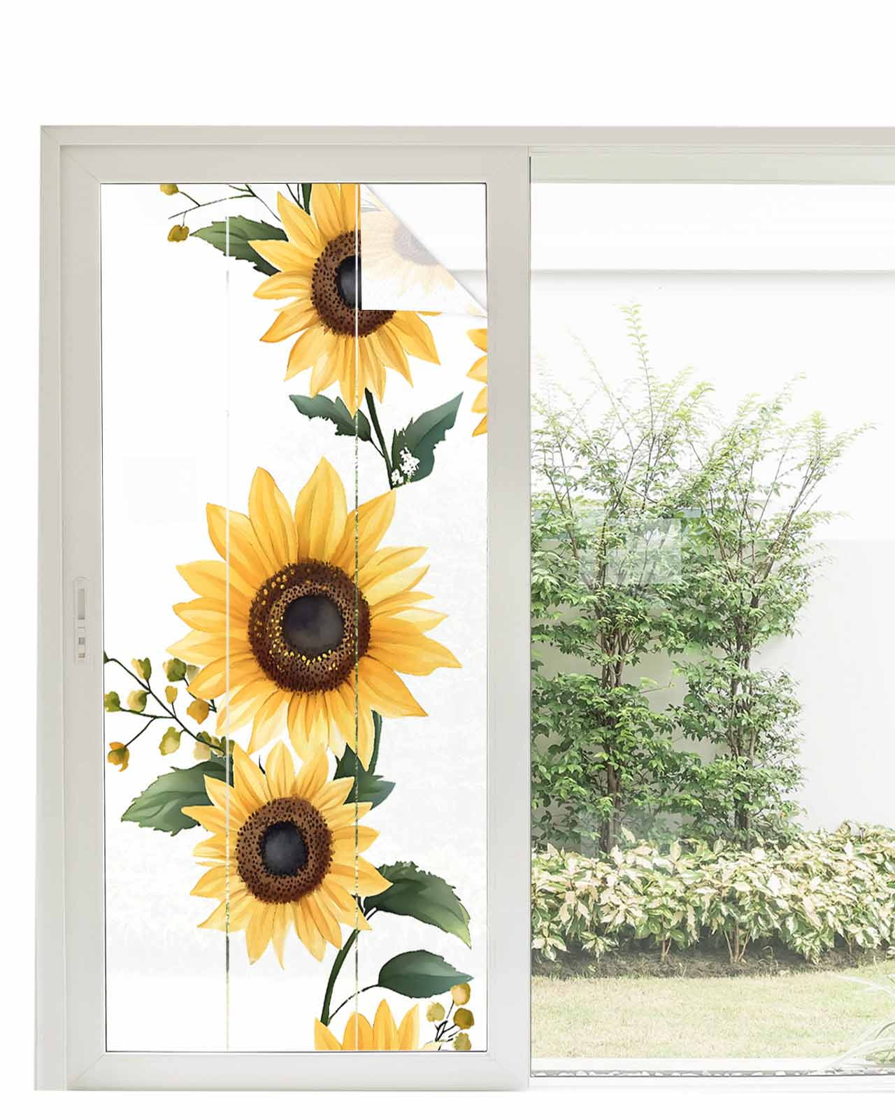 Window Privacy Film Yellow Sunflower Stained Glass Window Film Decorative Sun Block Window Cover ...