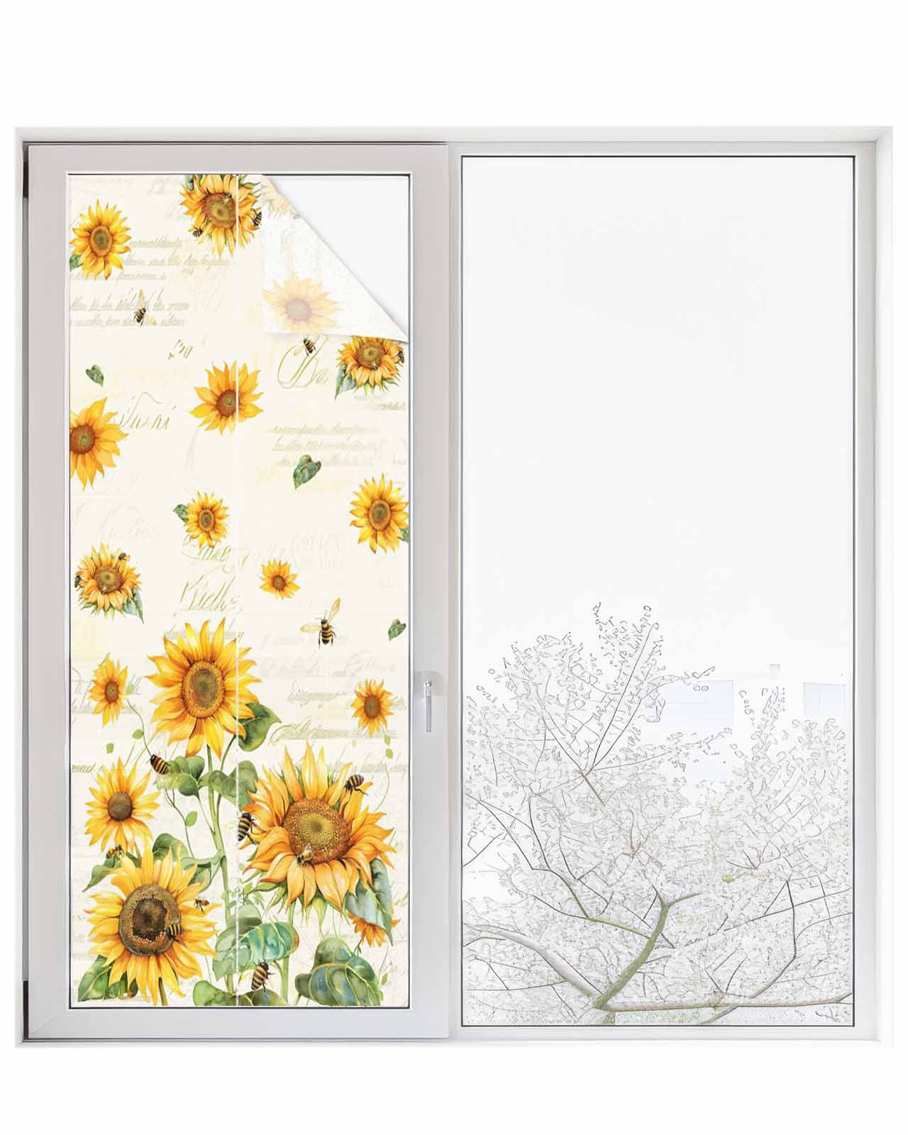 Window Privacy Film Yellow Sunflower Stained Glass Window Film ...