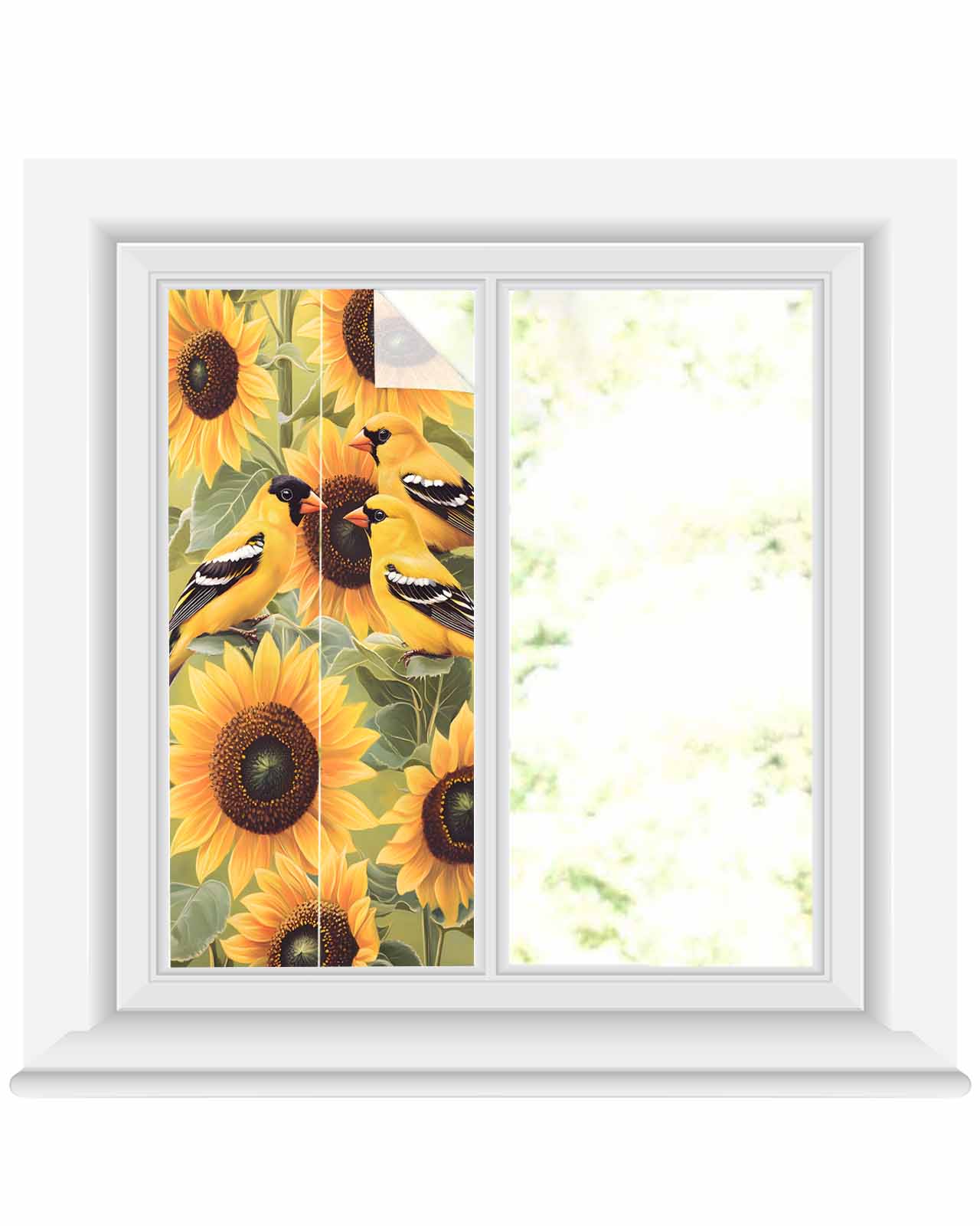 Window Privacy Film Yellow Sunflowers Birds Stained Glass Window Film ...