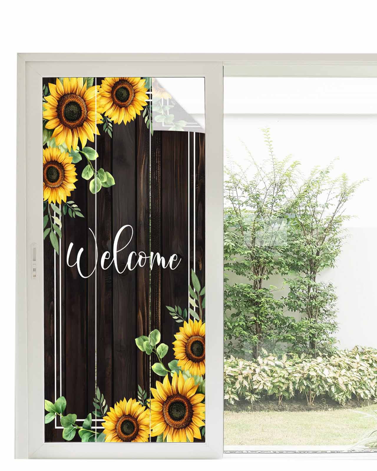 Window Privacy Film Yellow Sunflowers Stained Glass Window Film ...