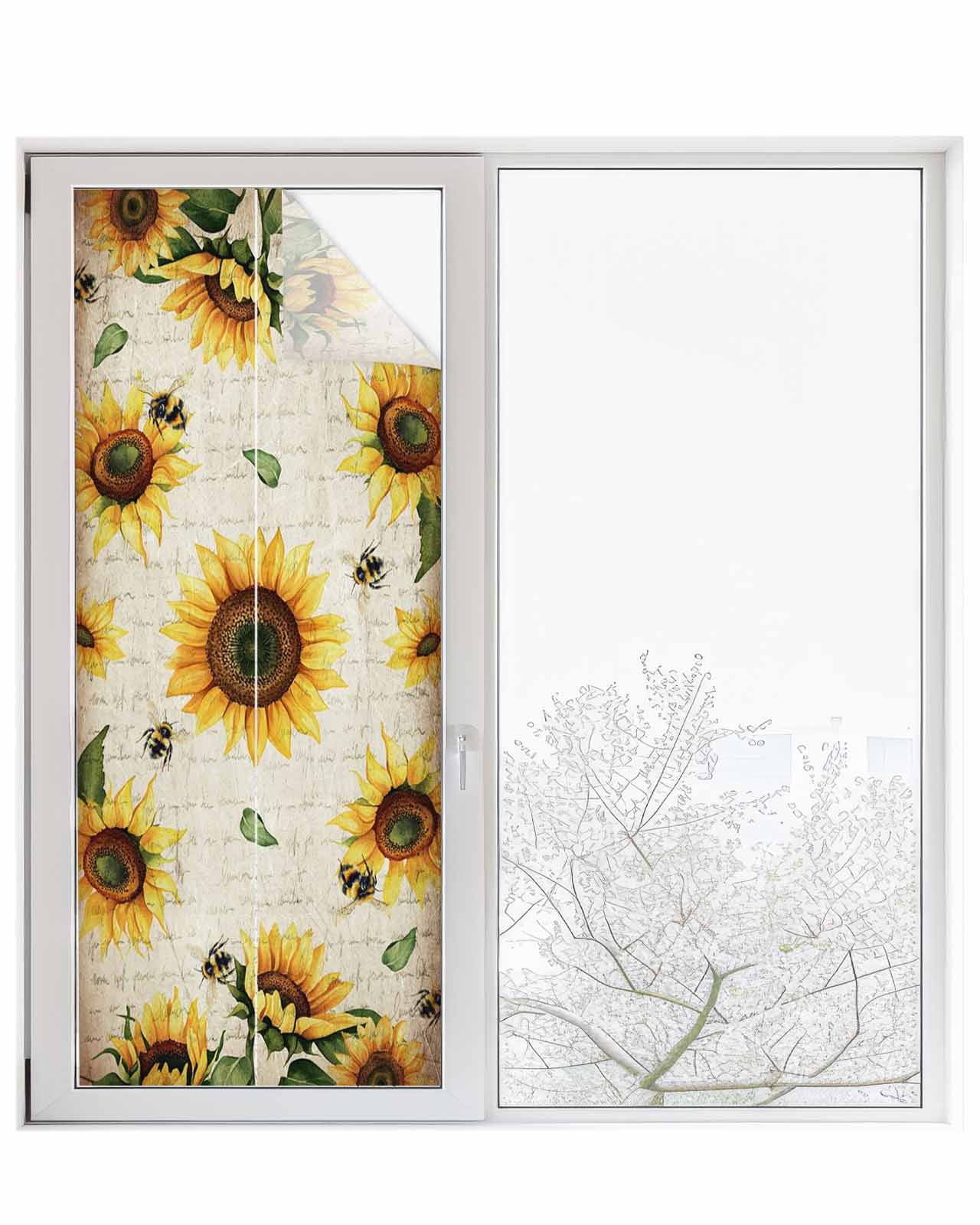 Window Privacy Film Yellow Sunflowers Stained Glass Window Film ...