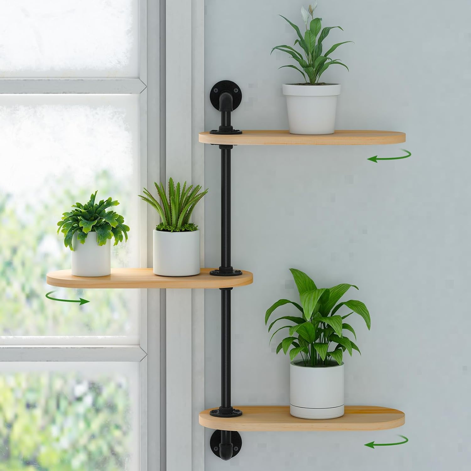 Window Rotating Plant Shelf - 3-Tier Wooden Indoor Plant Stand, 16 ...