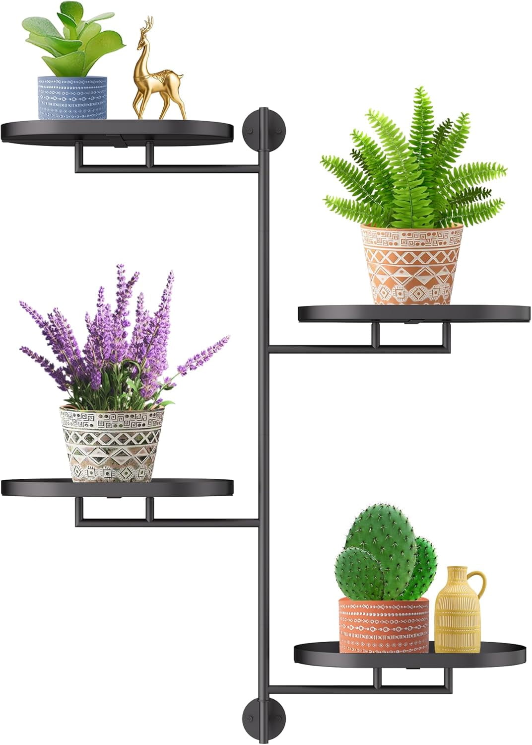 Window Rotating Plant Stand Shelf Indoor Black Metal Floating Shelves 4 ...