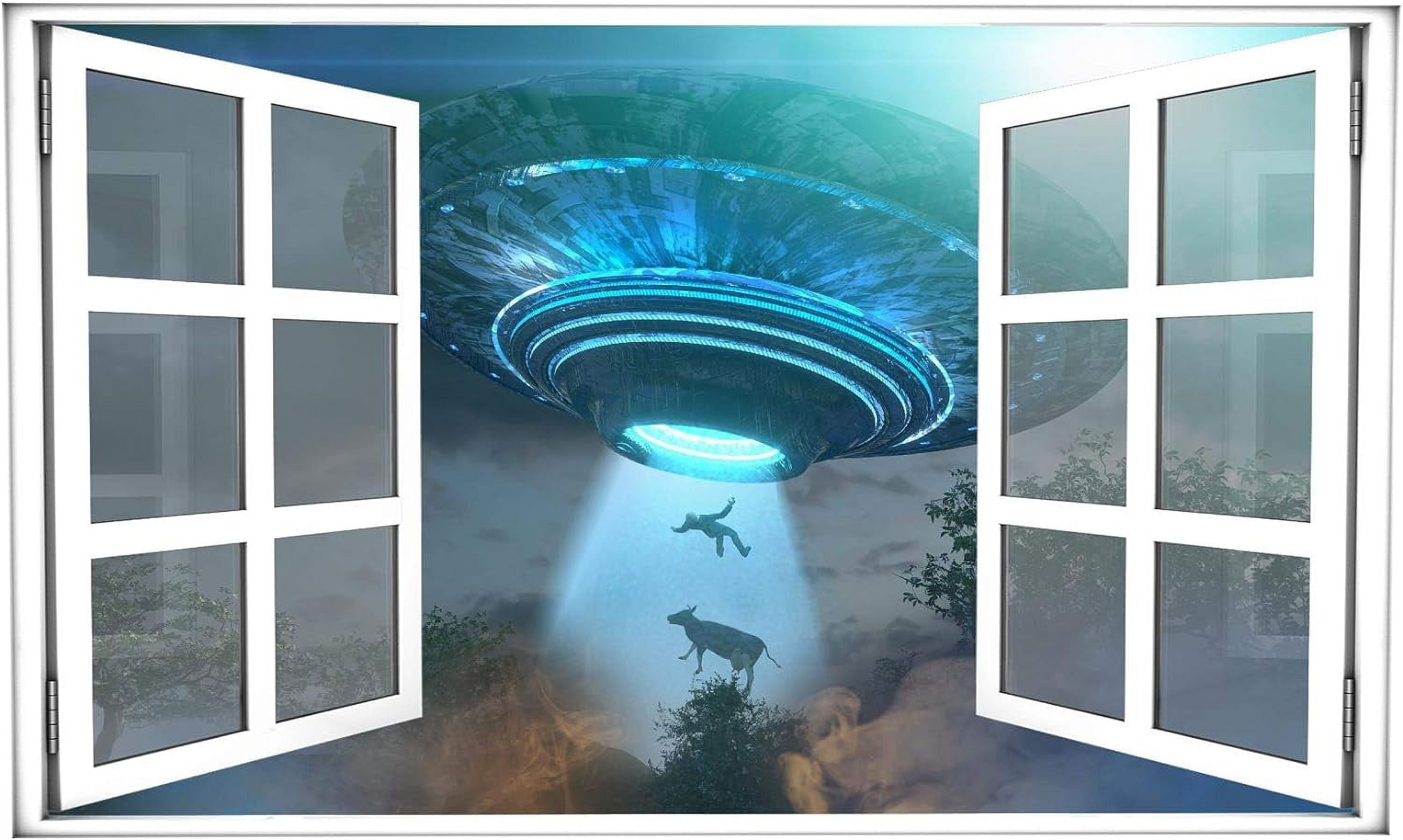 Window Scape Alien Abduction 3D Window Wall Decal UFO Area 51 Outer ...