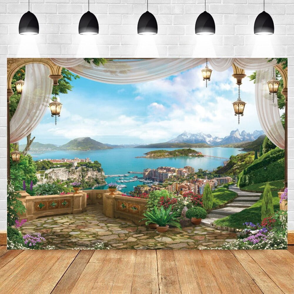 Window Scenery Spring Flower Scene Backdrop Summer Seaside Sea Ocean ...
