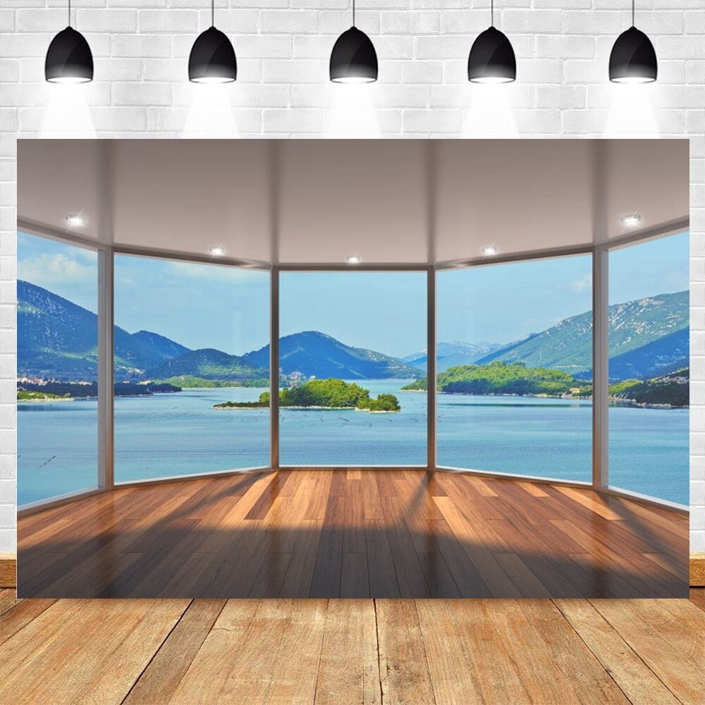 Window Scenery Spring Flower Scene Backdrop Summer Seaside Sea Ocean ...