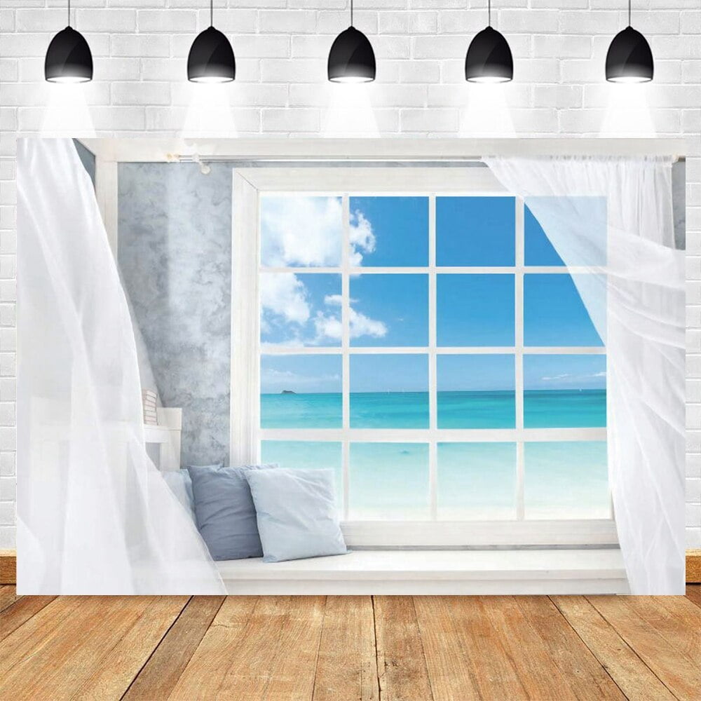 Window Scenery Spring Flower Scene Backdrop Summer Seaside Sea Ocean ...