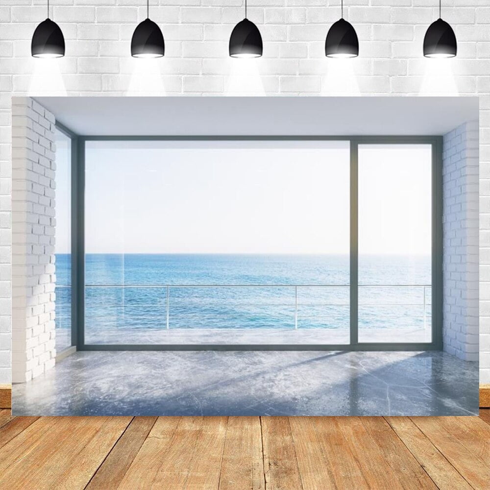 Window Scenery Spring Flower Scene Backdrop Summer Seaside Sea Ocean ...