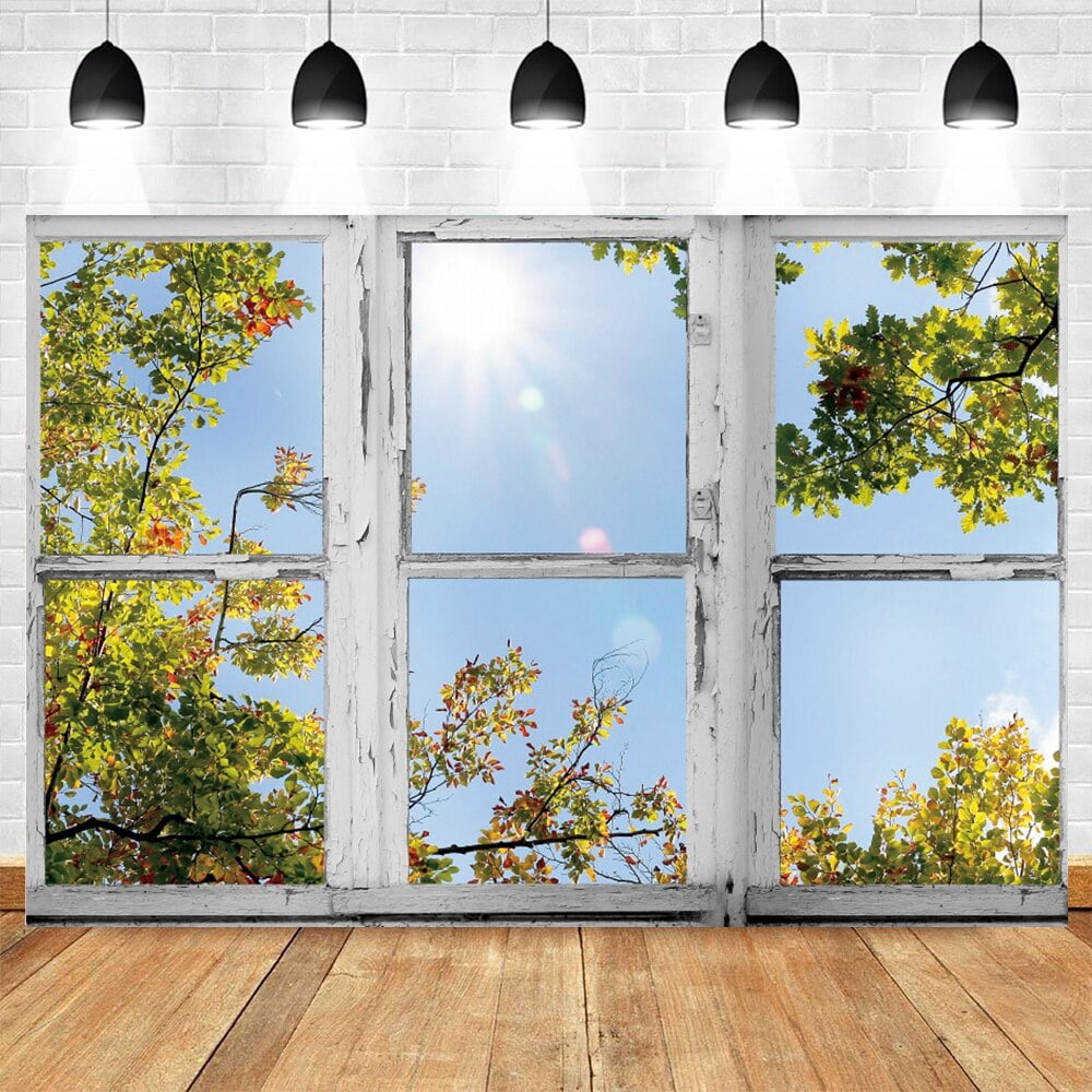 Window Scenery Spring Flower Scene Backdrop Summer Seaside Sea Ocean ...