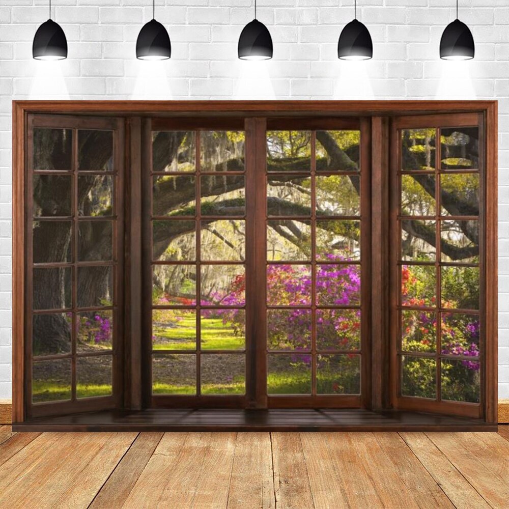Window Scenery Spring Flower Scene Backdrop Summer Seaside Sea Ocean ...