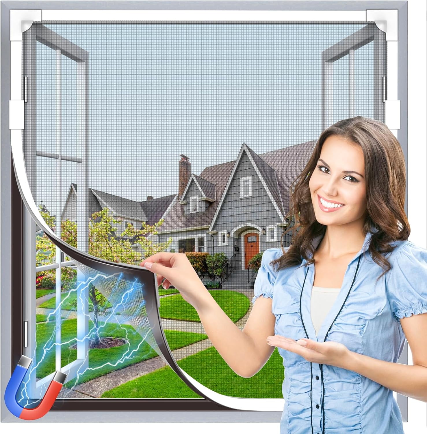 Window Screen Adjustable Magnetic Replacement, DIY Fiberglass Mesh for ...