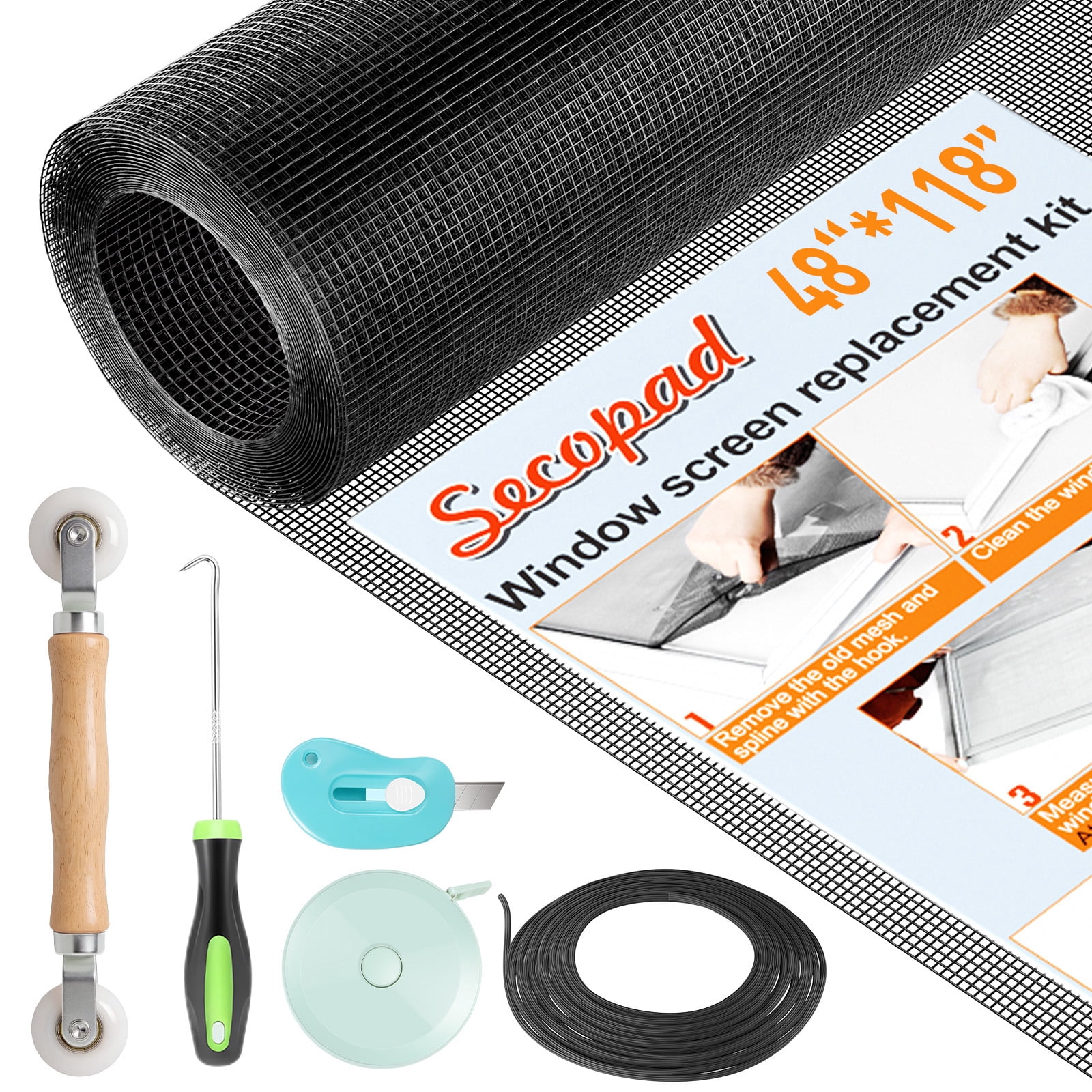 Window Screens Replacement Repair Kit, 48in x 118in Extended Size ...