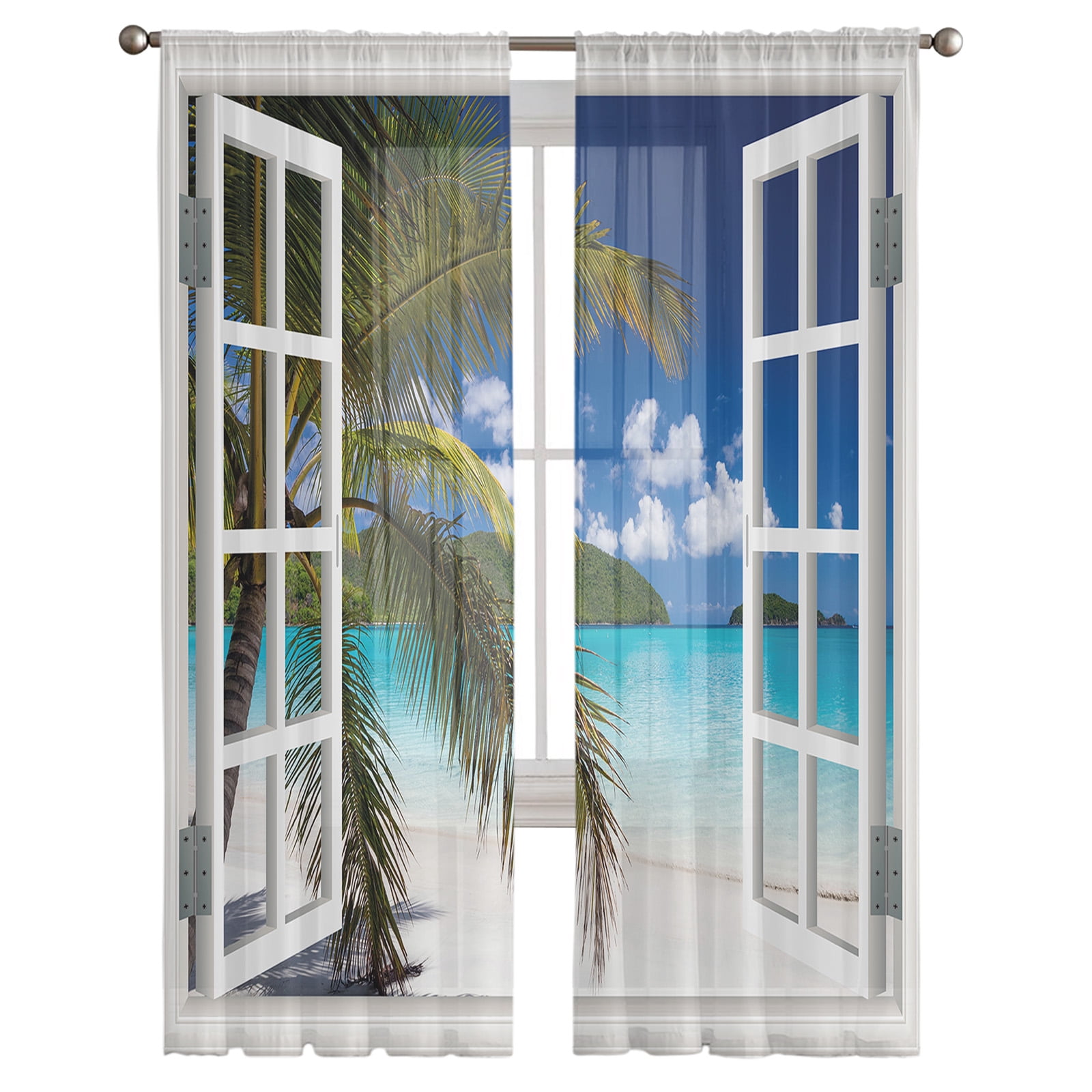 Window Seaview Coconut Tree Beach Sea Level Hill Sky Living Room ...