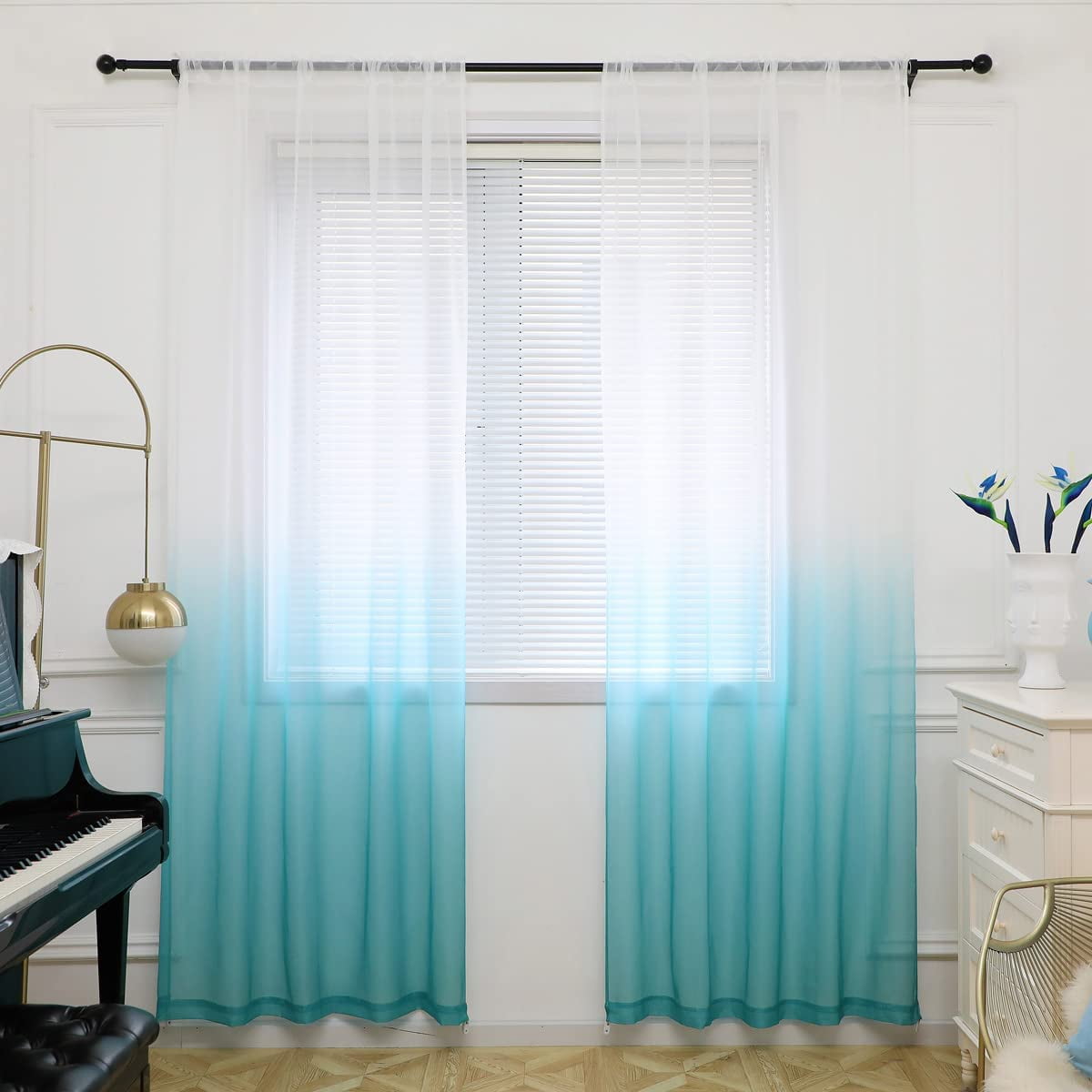 Window Sheer Gradient Blue Curtains 72 Inches Long 2 Panels Sheer ...