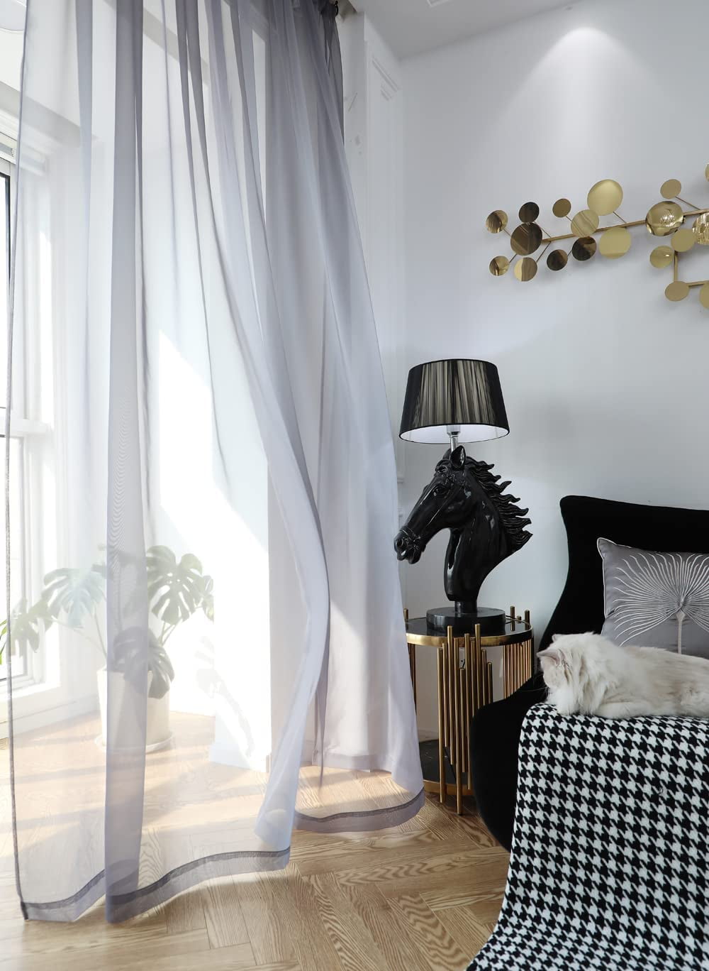 Window Sheer Gray Curtains 130 Inches Long 2 Panels Sheer Curtains ...