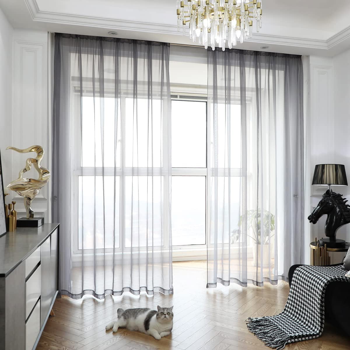 Window Sheer Gray Curtains 145 Inches Long 2 Panels Sheer Curtains ...