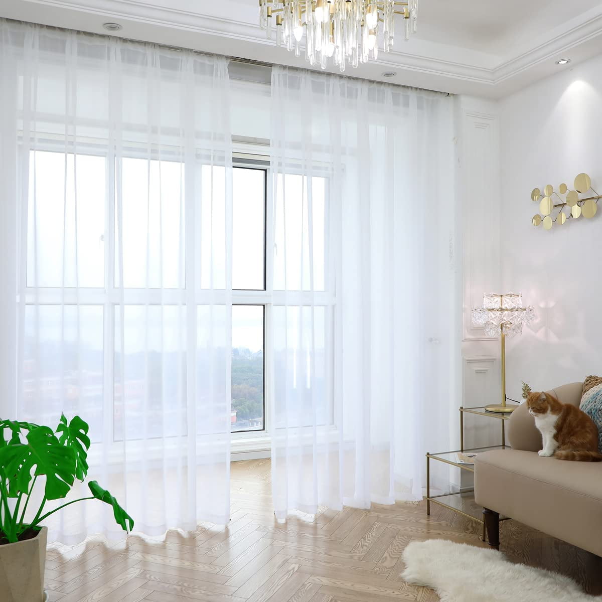 Window Sheer White Curtains 63 Inches Long 42 inches Width 2 Panels ...