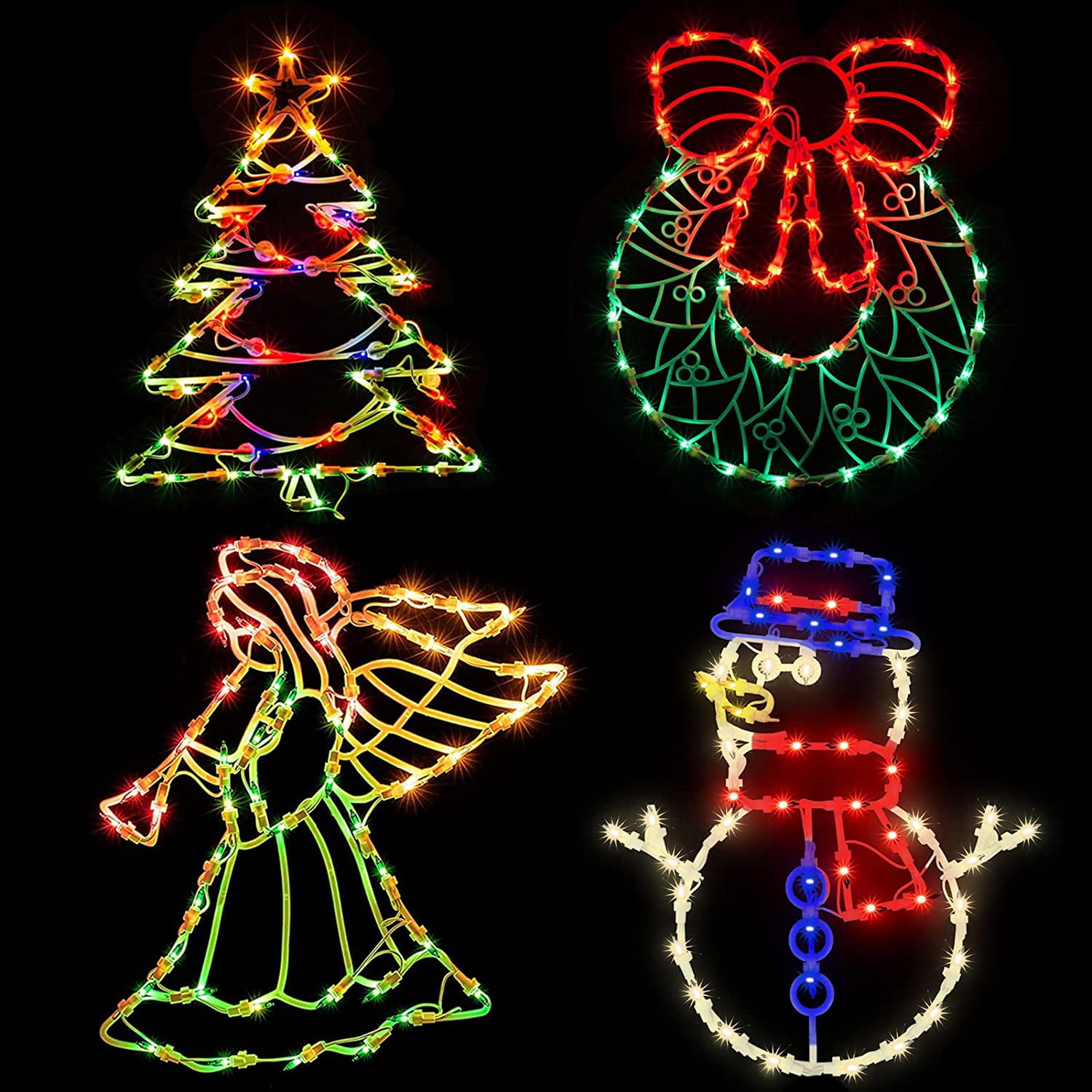 Window Silhouette Lights Decorations Pack of 4 Lighted Snowman ...