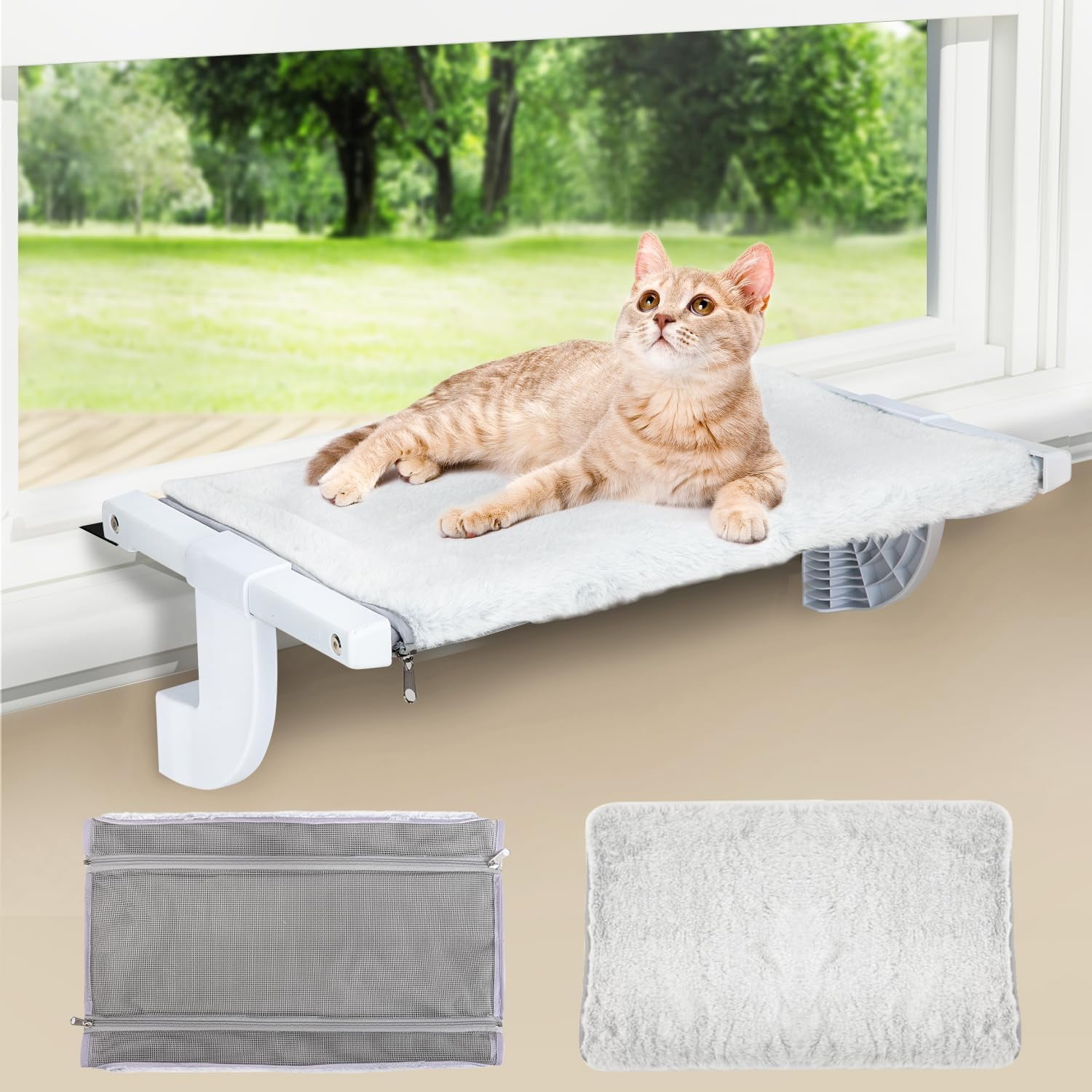 Window Sill Mount Cat Perch for Indoor Cats, One-Step Sliding Clamping ...