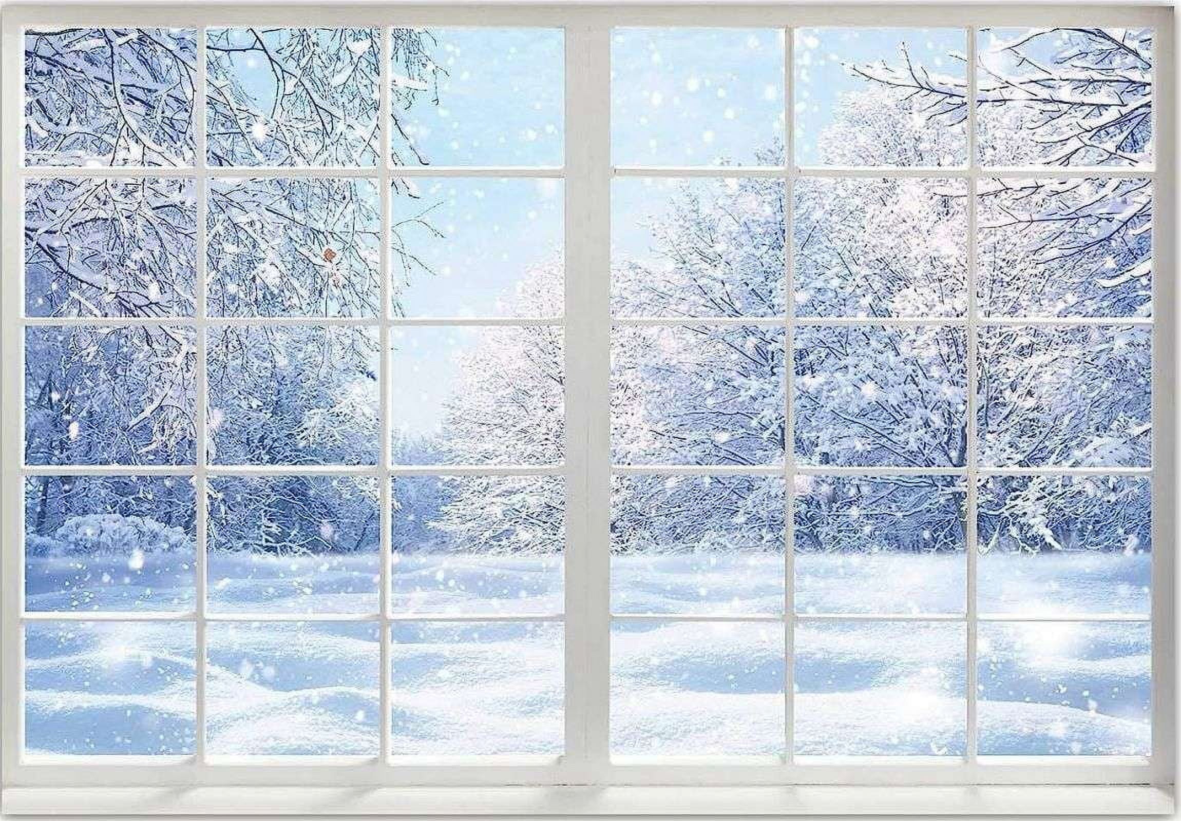 Window Snow Scene Backdrop Winter Wonderland Forest Background for ...