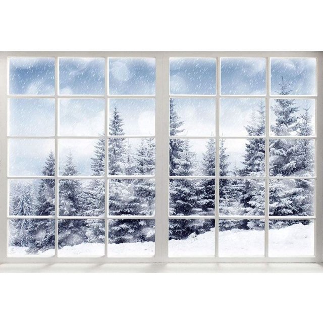 Window Snow Scene Backdrop Winter Wonderland Forest Background for ...