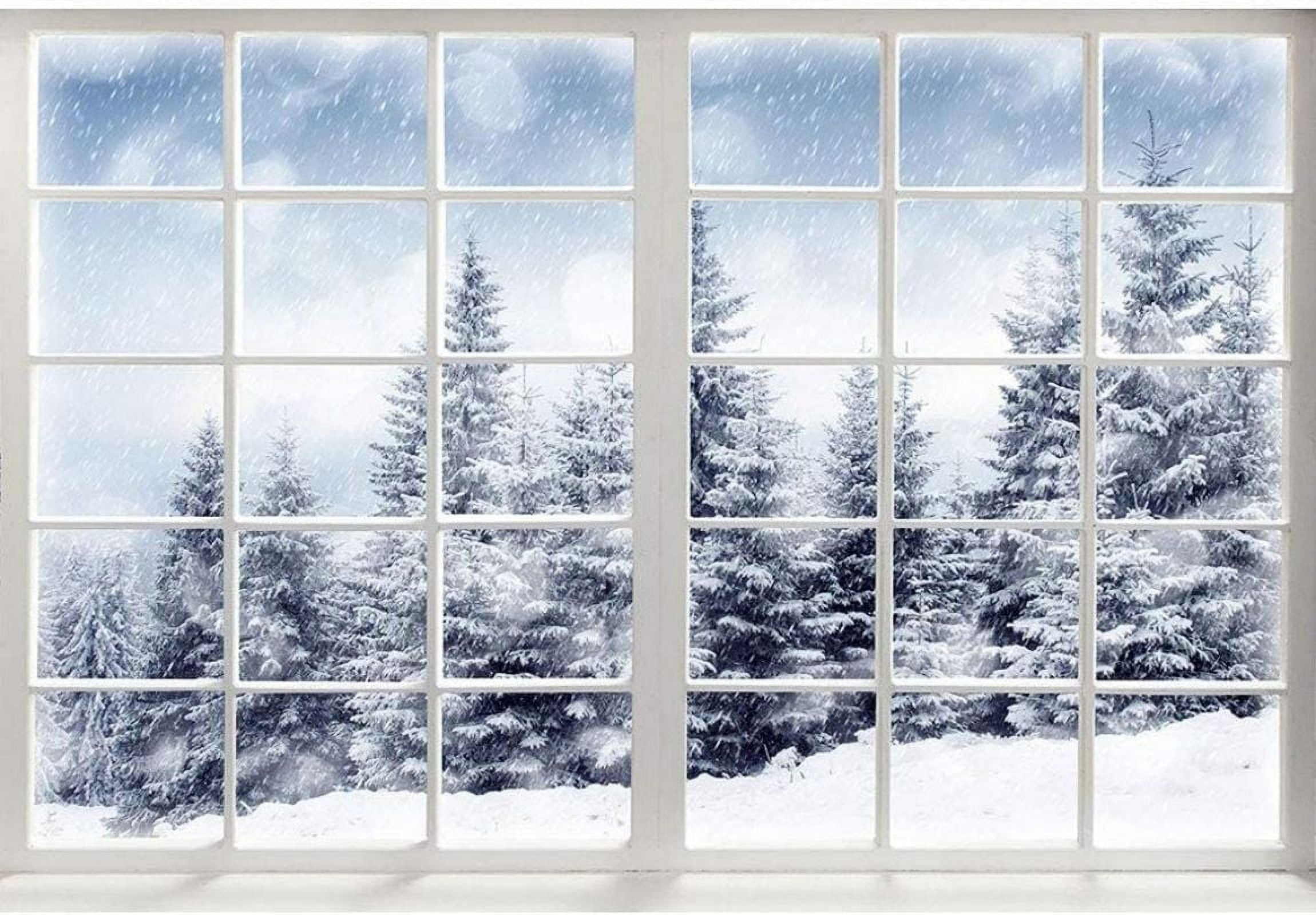 Window Snow Scene Backdrop Winter Wonderland Forest Background for ...