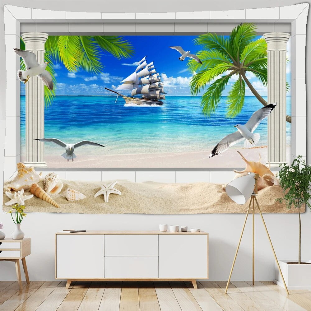 Window Tapestry For ration 3D tic Flowers Tapestry Imitation Forest ...