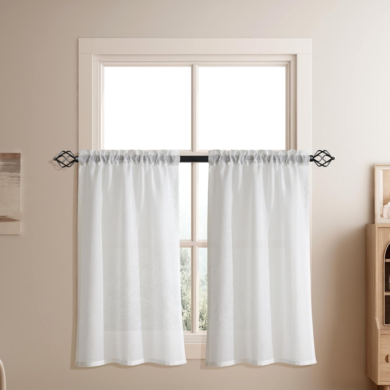 Window Tiers Set White Sheer Kitchen Curtain Light Filtering Coffee ...
