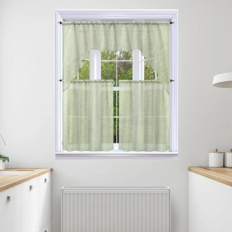 Gorgeous Home Linen Window Treatment 3 Pieces Sage Green Sheer Voile ...
