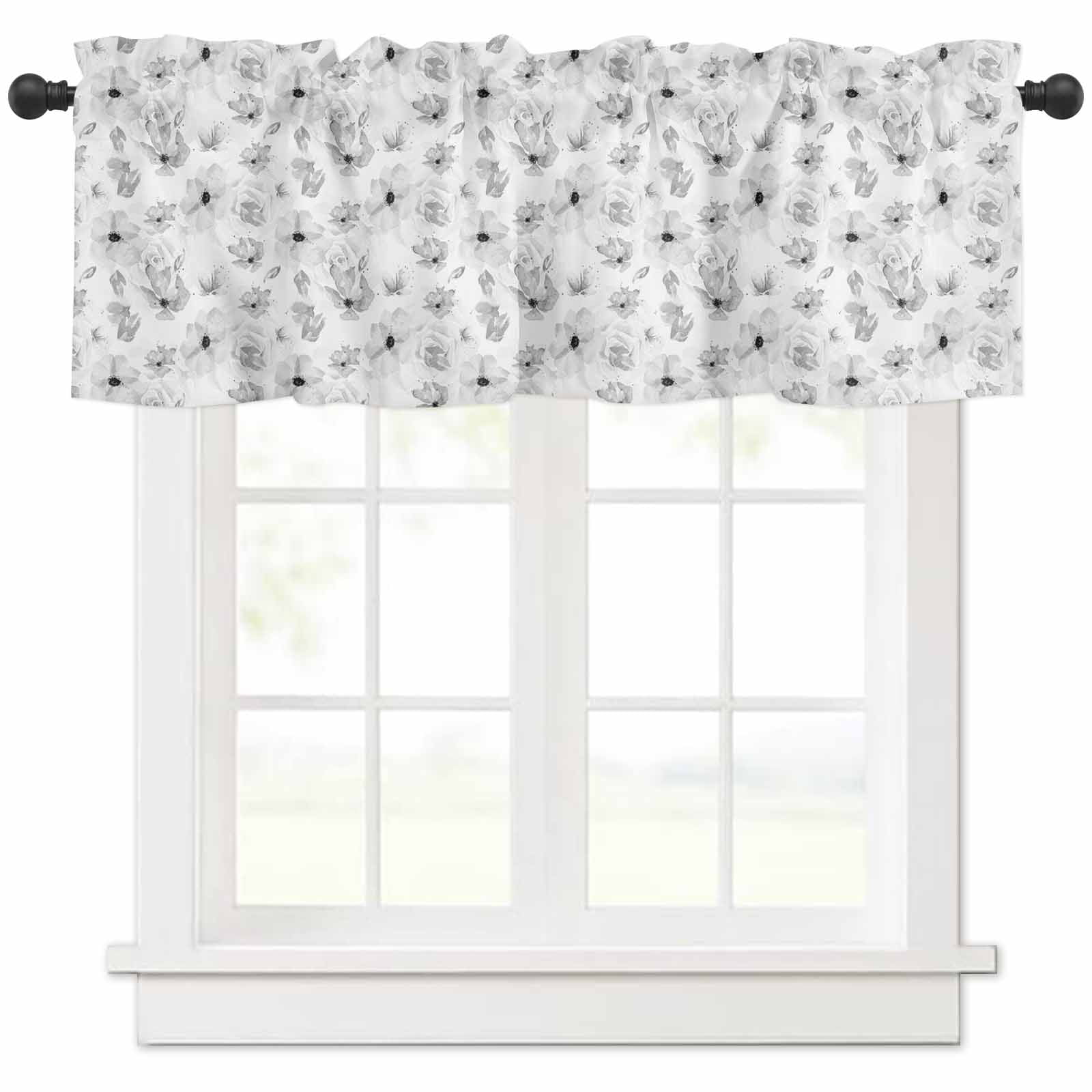 Window Treatment Valance Curtain, Blue White Spring Floral Shade Short ...