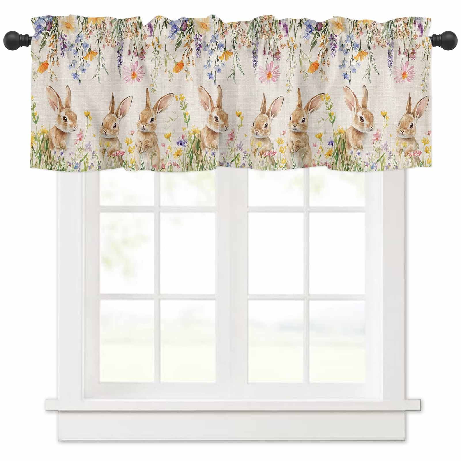 Window Treatment Valance Curtain, Easter Rabbit Bunny Spring Wild ...