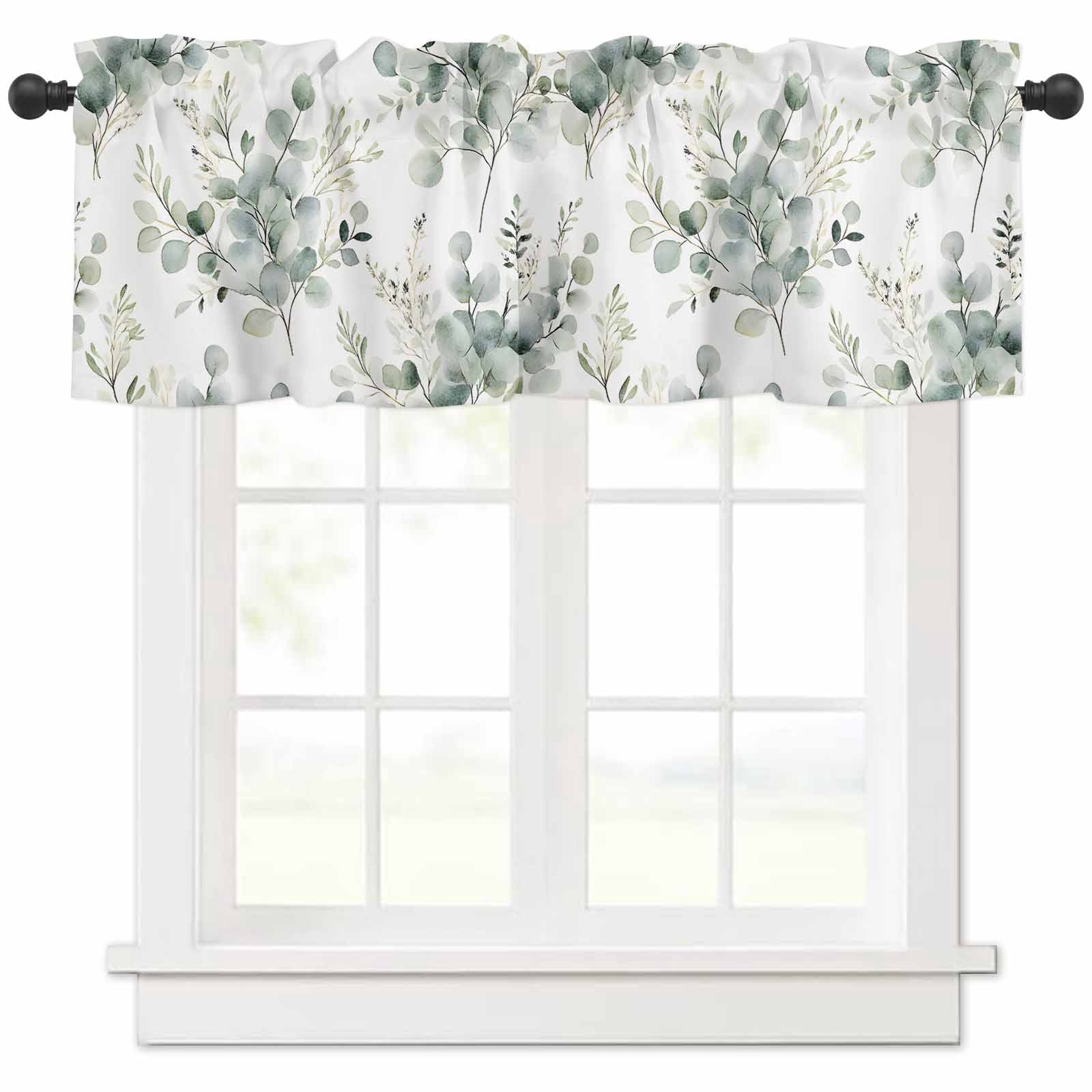 Window Treatment Valance Curtain, Eucalyptus Leaves Plant Spring Green ...