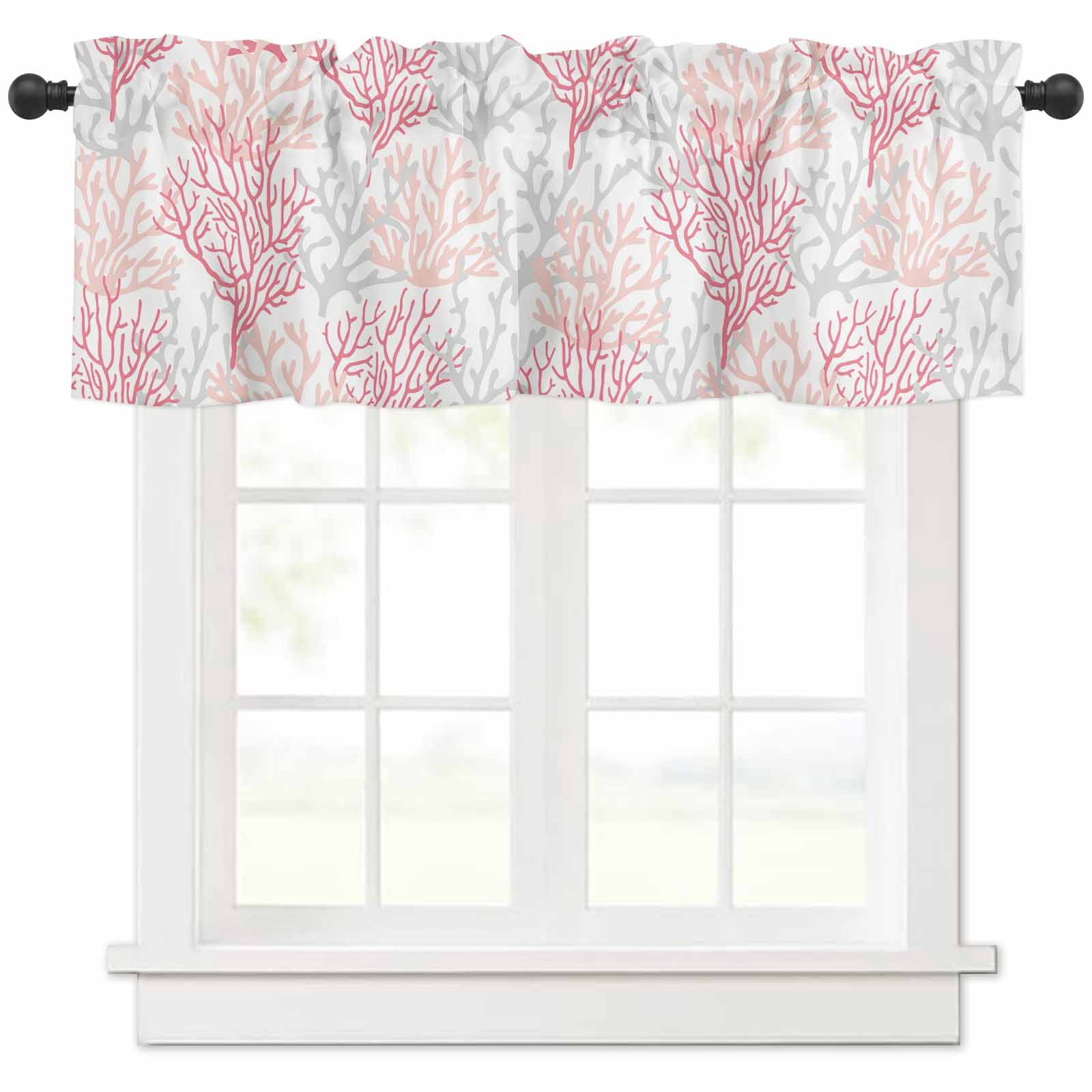 Window Treatment Valance Curtain, Sea Pink Coral Summer Shade Short ...