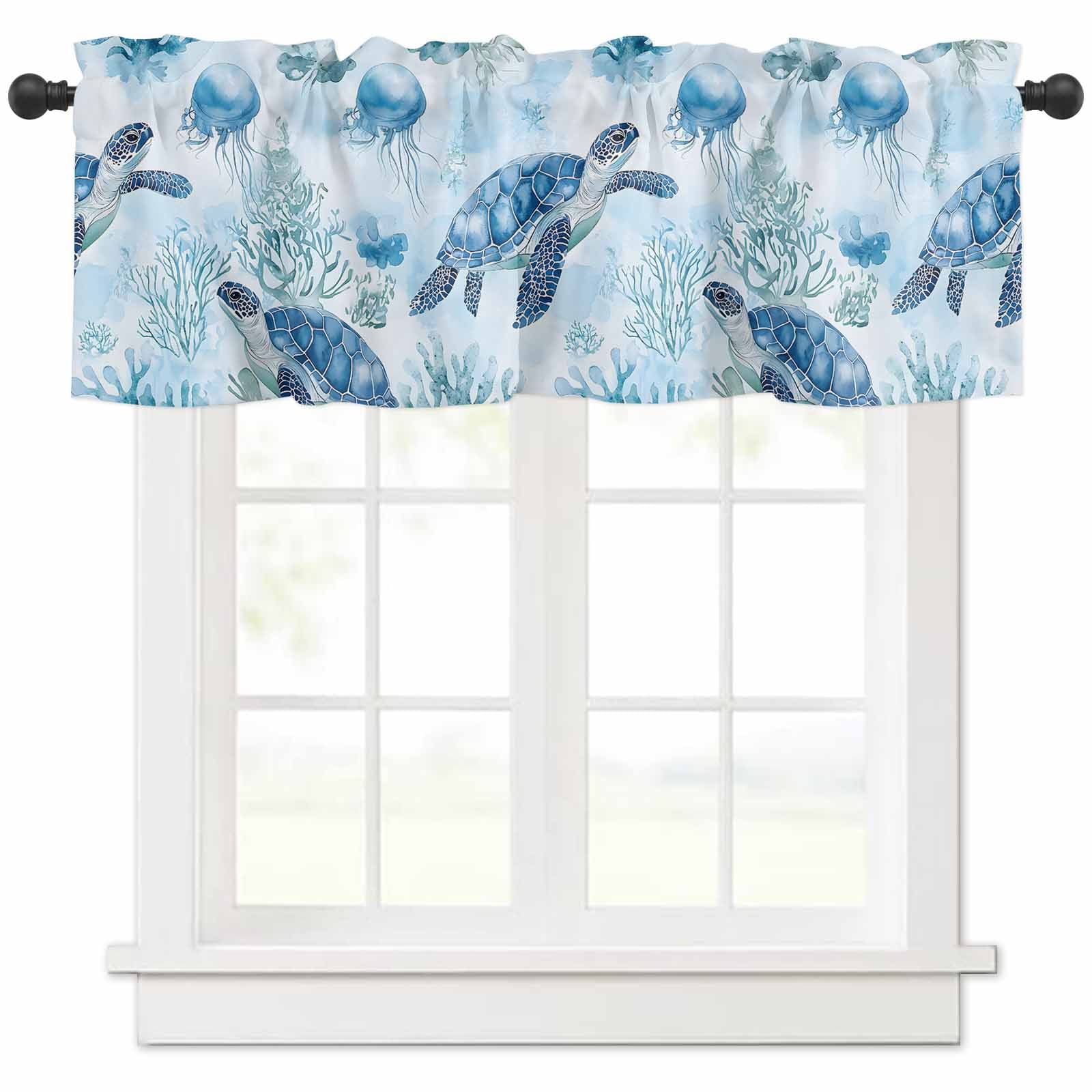 Window Treatment Valance Curtain, Sea Turtles Corals Marine Life Summer ...