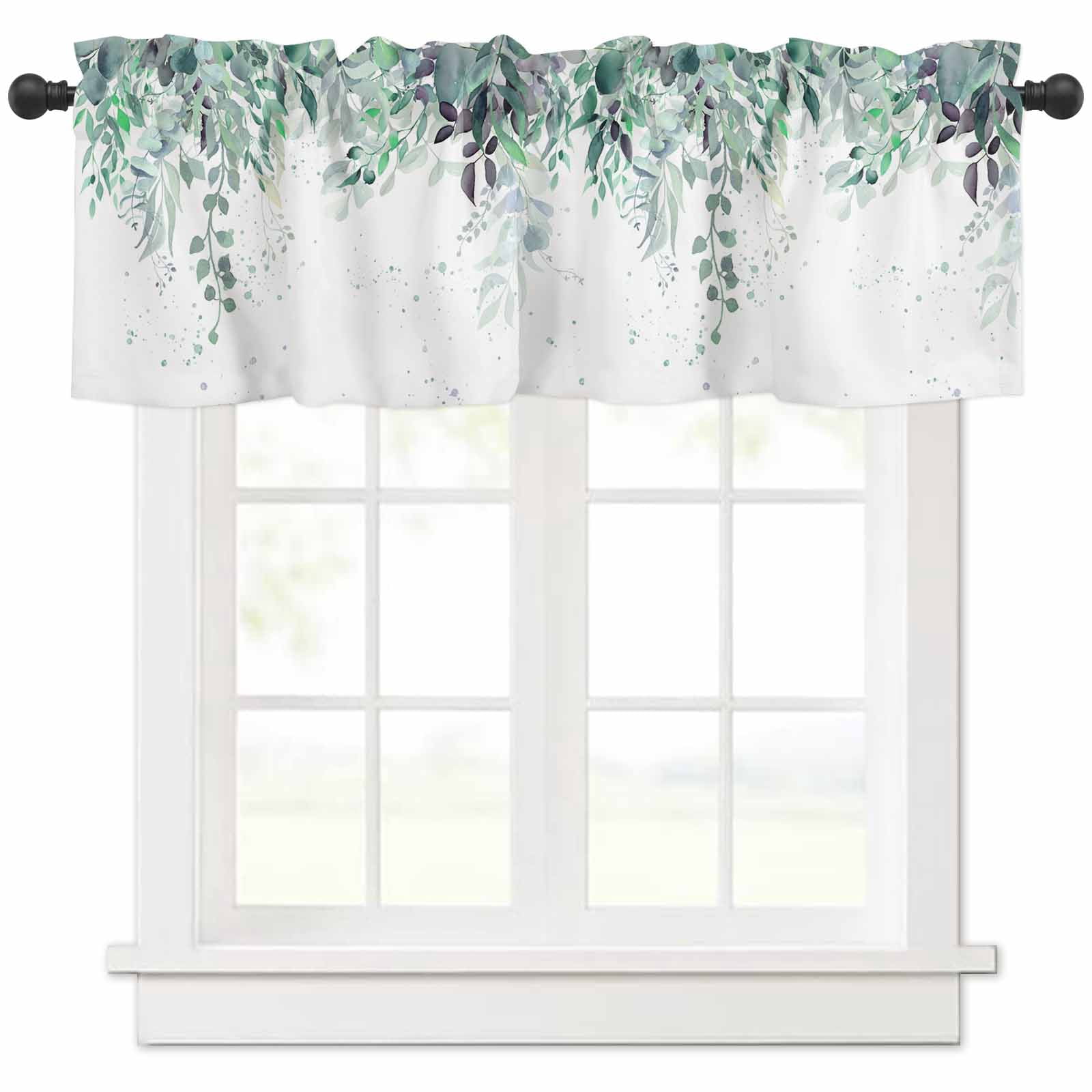 Window Treatment Valance Curtain, Spring Green Plant Eucalyptus Leaves ...