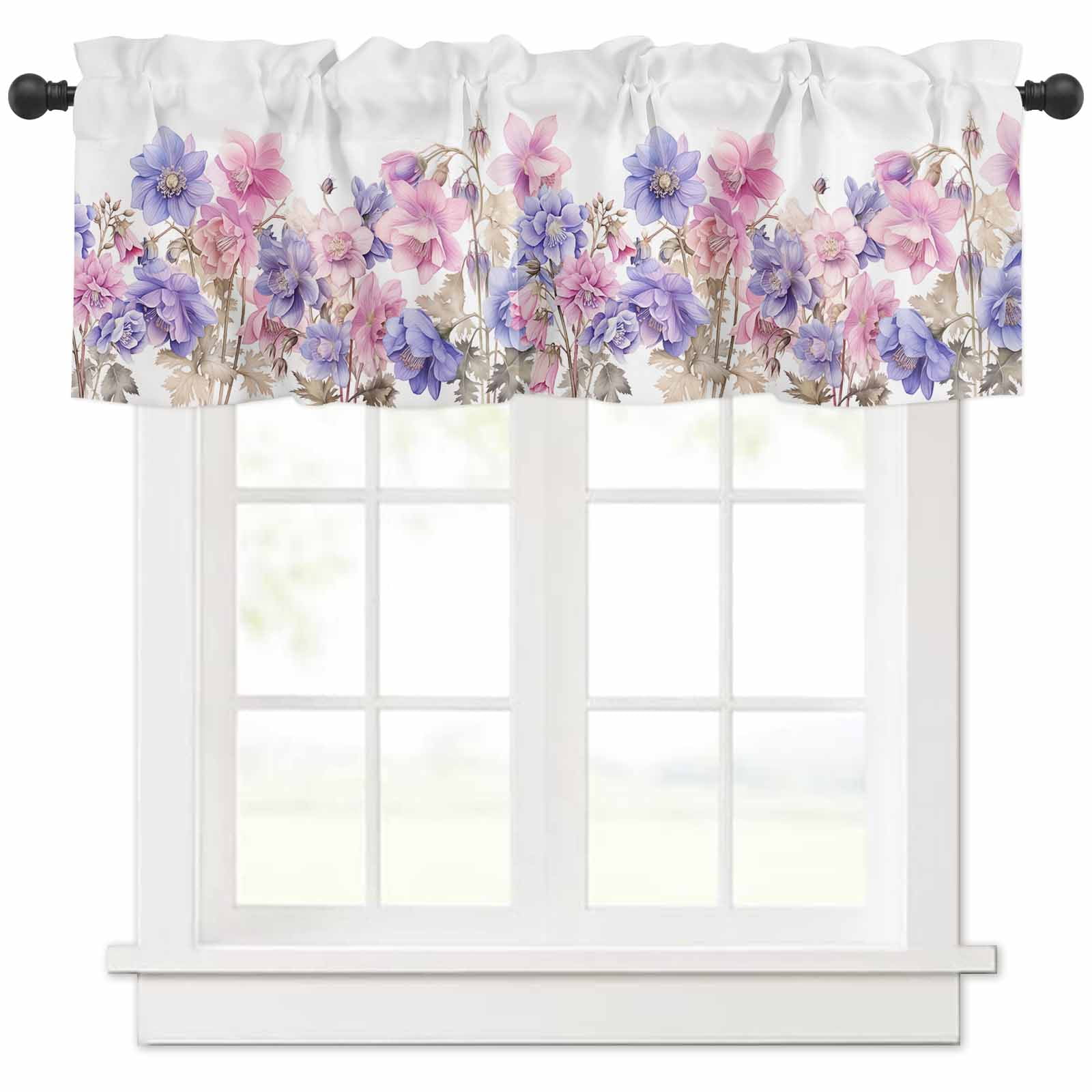 Window Treatment Valance Curtain, Spring Watercolor Floral Pink Purple ...