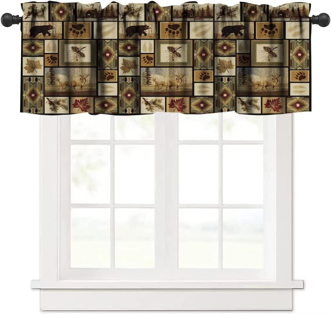Window Valance Curtain, Vintage Cottage Country Style Pine Tree Elk ...
