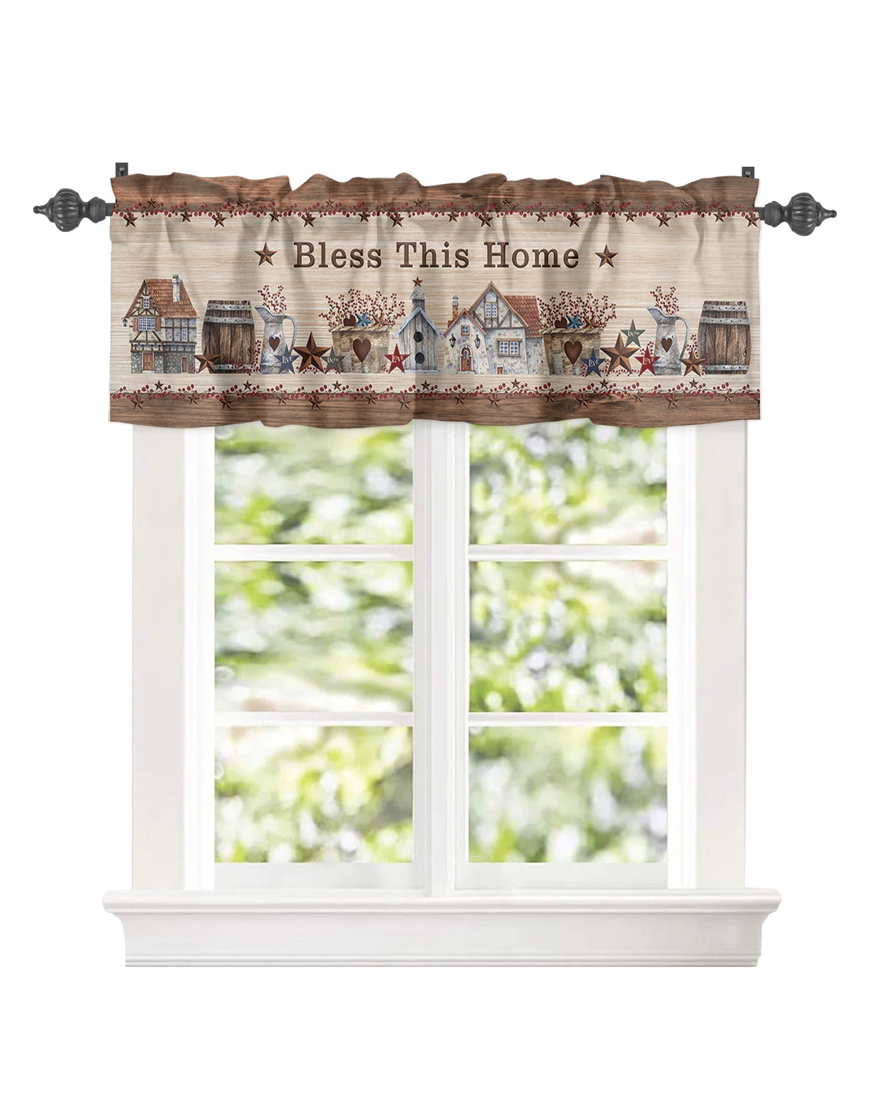 Window Valance for Kitchen,American Farmhouse on Wood Barn Rod Pocket ...
