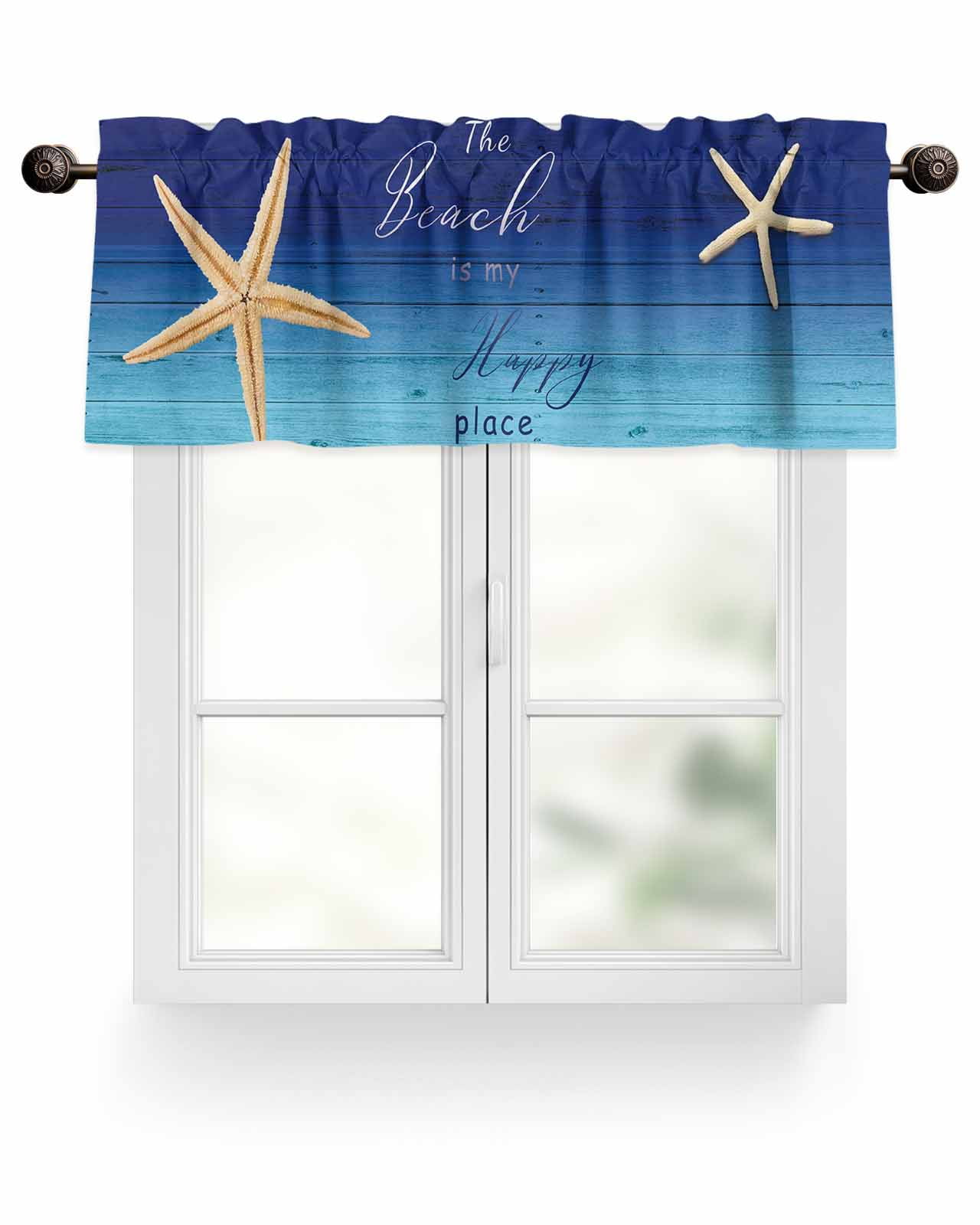 Window Valance for Kitchen, Beach Blue Gradient Ocean Nautical Starfish ...