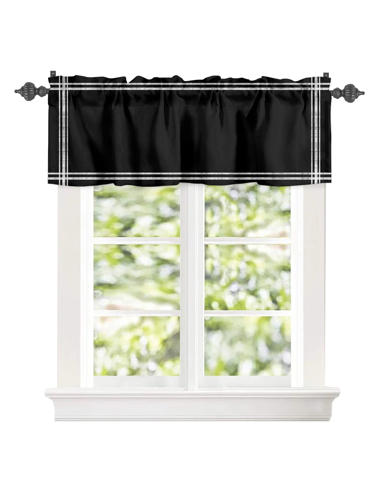 Window Valance for Kitchen,Black Background Rod Pocket Curtain Valances ...