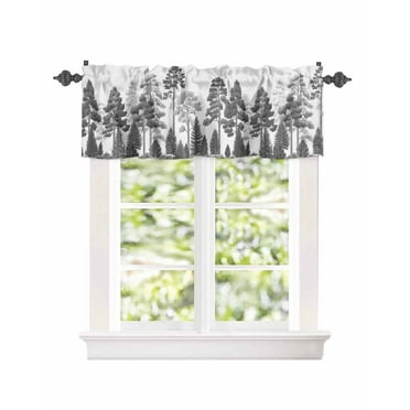 Window Curtain Valance Tree Branch Abstract Rod Pocket Linen Tie Up ...