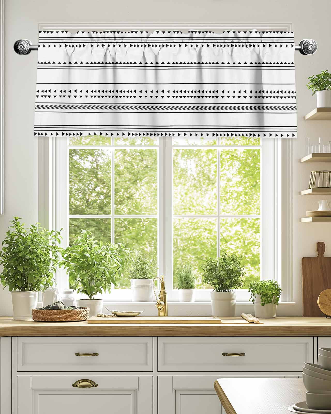 Window Valance for Kitchen, Black and White Stripes Boho Style Rod ...