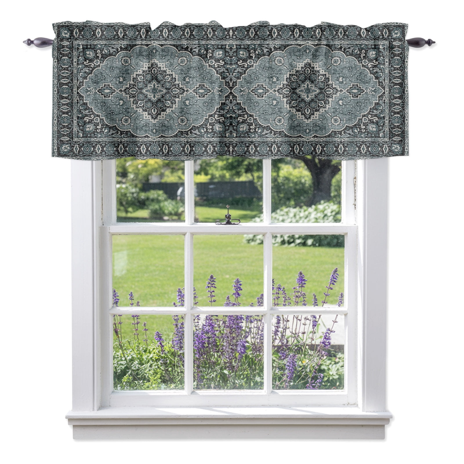 Window Valance for Kitchen, Boho Traditional Flower Rod Pocket Curtain ...