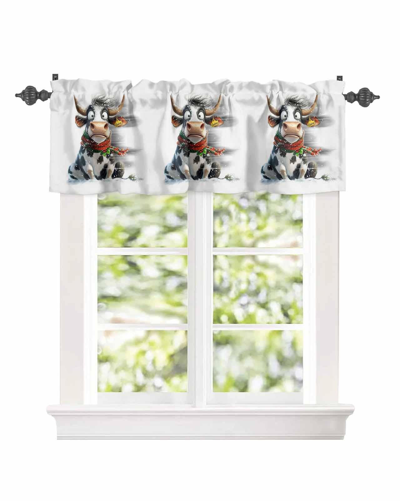 Window Valance for Kitchen,Christmas Black White Cows Shivering in Snow ...