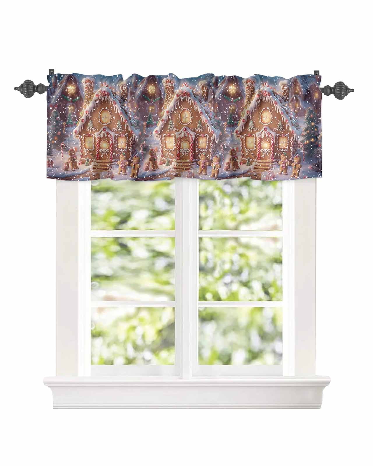 Window Valance for Kitchen,Christmas Candy Tree Gingerbread Farmhouse ...